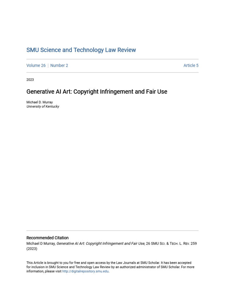 Generative AI Art - Copyright Infringement and Fair Use | PDF | Fair ...
