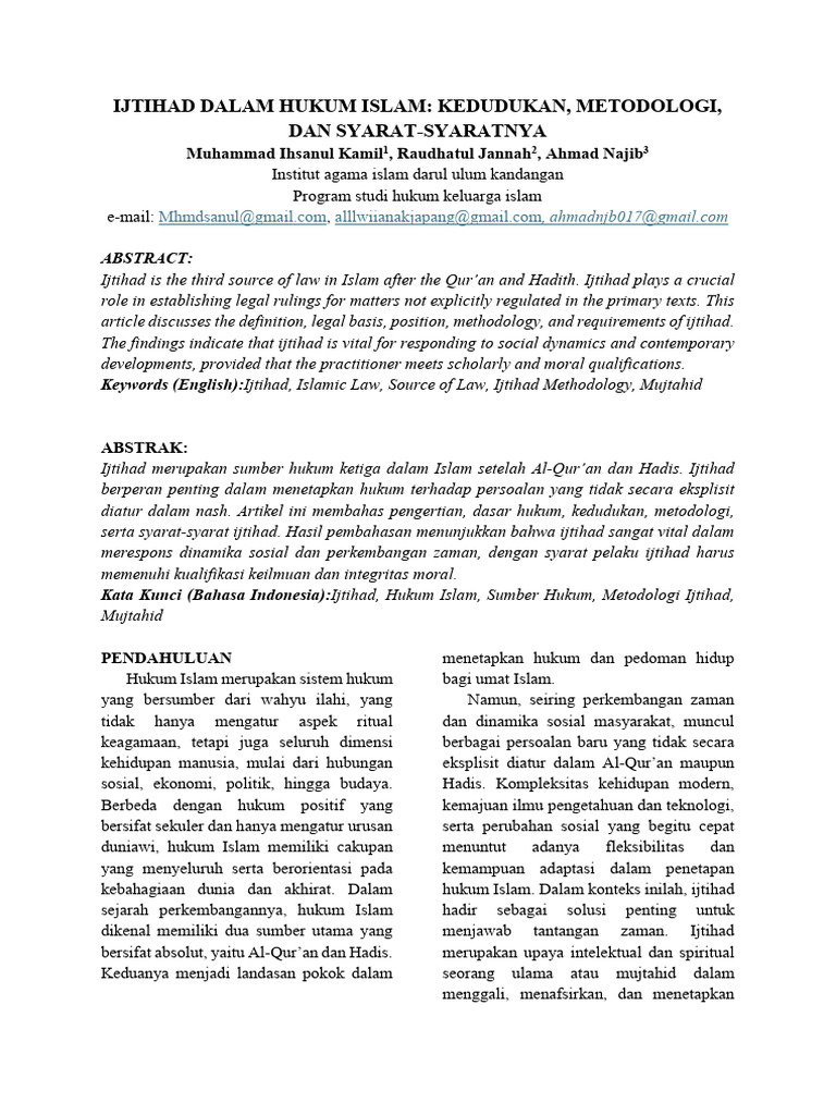 Ijtihad Dalam Hukum Islam: Kedudukan, Metodologi, Dan Syarat-Syaratnya ...