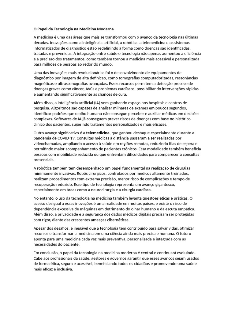 Tecnologia Transformando a Medicina Moderna | PDF | Robótica | Remédio