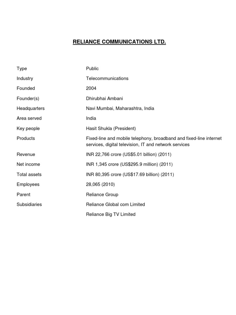 Reliance Communications Overview and Financials | PDF | Dividend ...