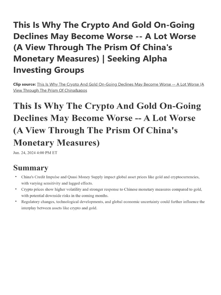 This Is Why The Crypto And Gold On-Going Declines May Become Worse -- A Lot Worse (A View ...