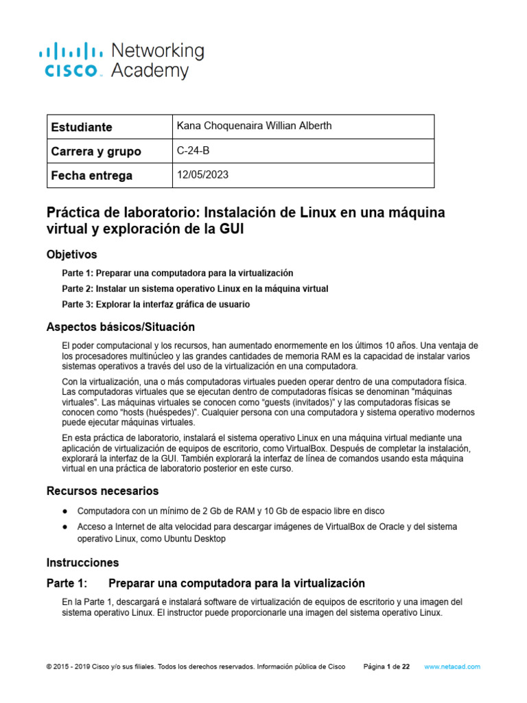 Instalación de Linux en VM y GUI | PDF | Máquina virtual | Interfaces ...