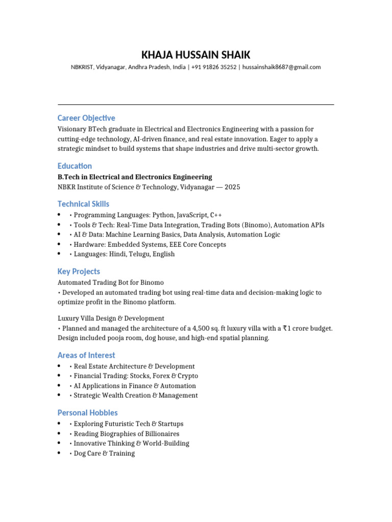 Khaja Hussain Shaik World Class Resume | PDF