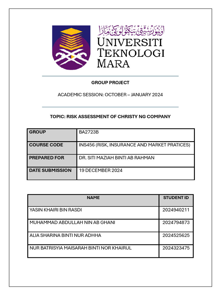 Risk Assessment of Christy Ng Company | PDF | Risk | Risk Management
