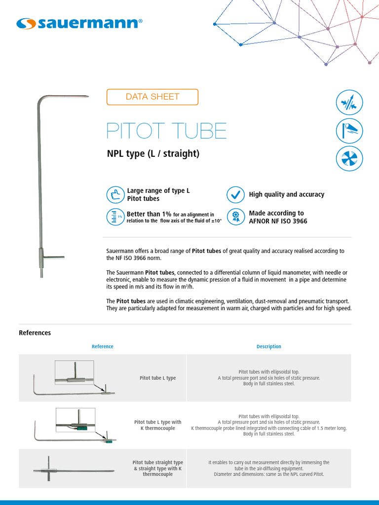 FT Pitot-type-L EN 01-09-23 1 | PDF | Pressure Measurement | Pressure