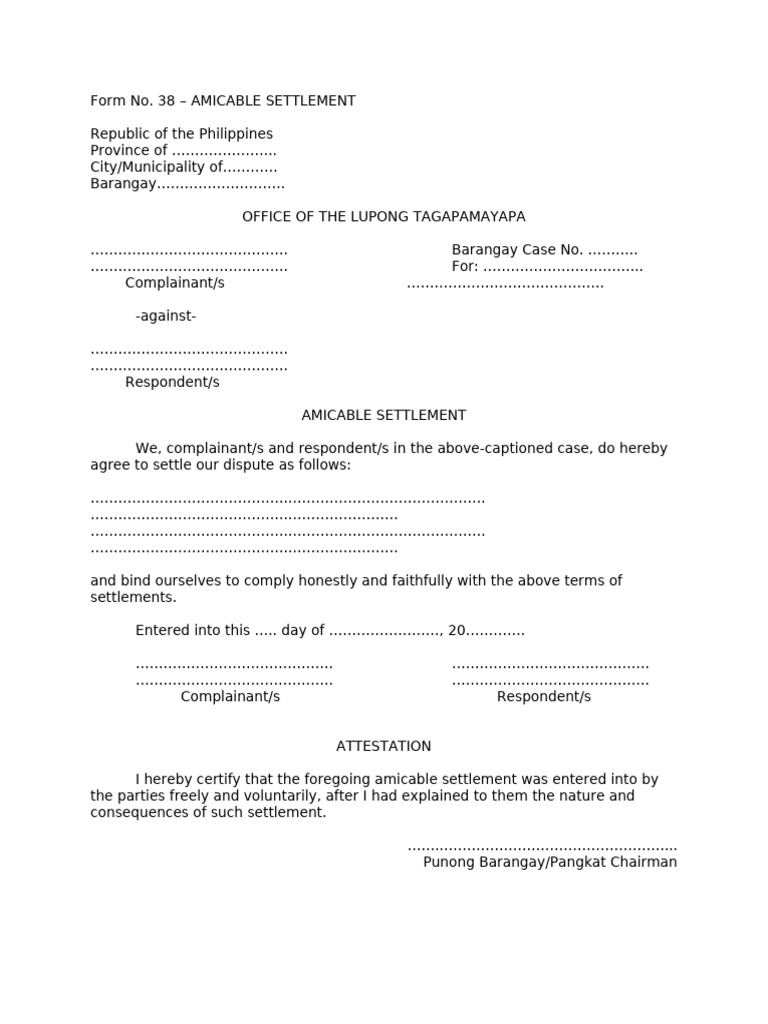 Form No. 38 - Amicable Settlement | PDF