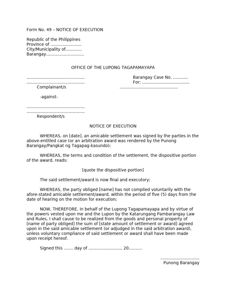 Form No. 49 - Notice of Execution | PDF