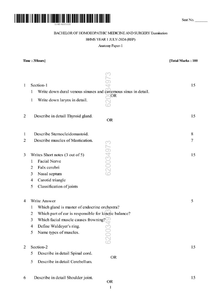 YEAR 1 Anatomy Paper1 English | PDF