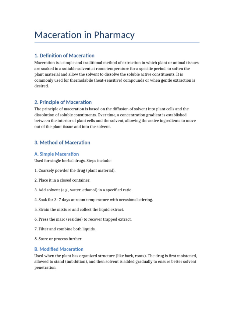 Maceration Process in Pharmacy Explained | PDF | Alkaloid | Solubility