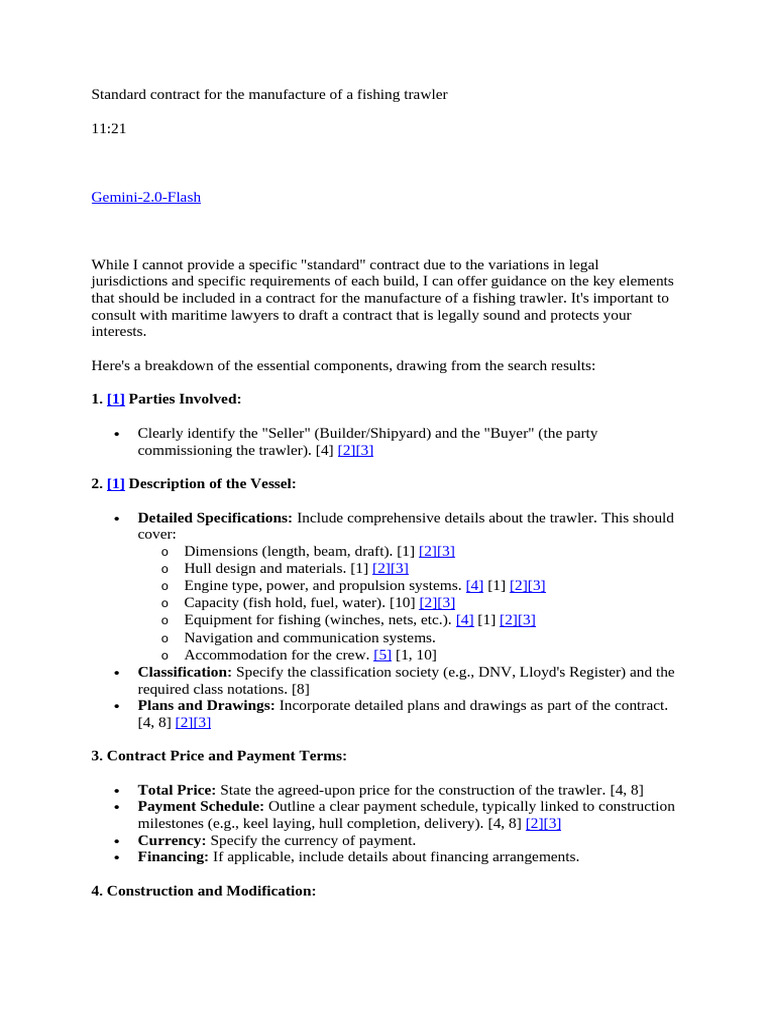 Standard Contract For The Manufacture of A Fishing Trawler | PDF ...