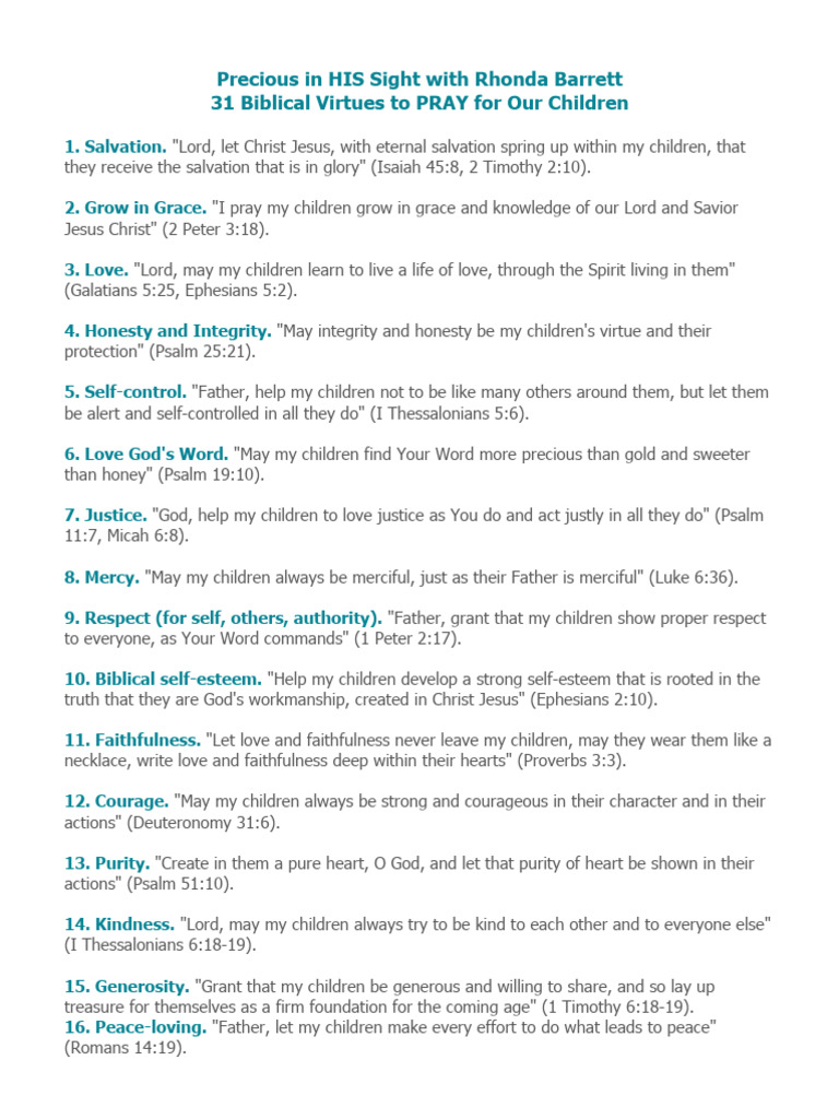 31 Biblical Prayers for Children | PDF | Grace In Christianity | Prayer