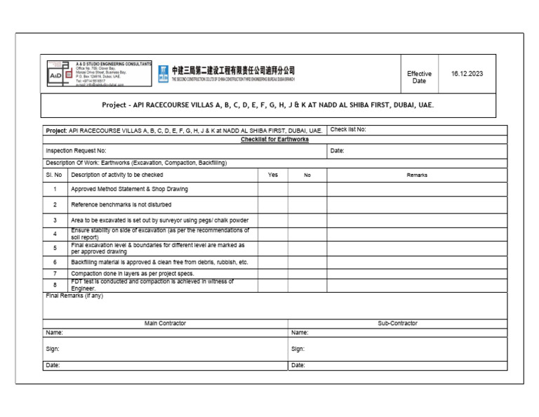 Checklist Earthwork R 05 | PDF