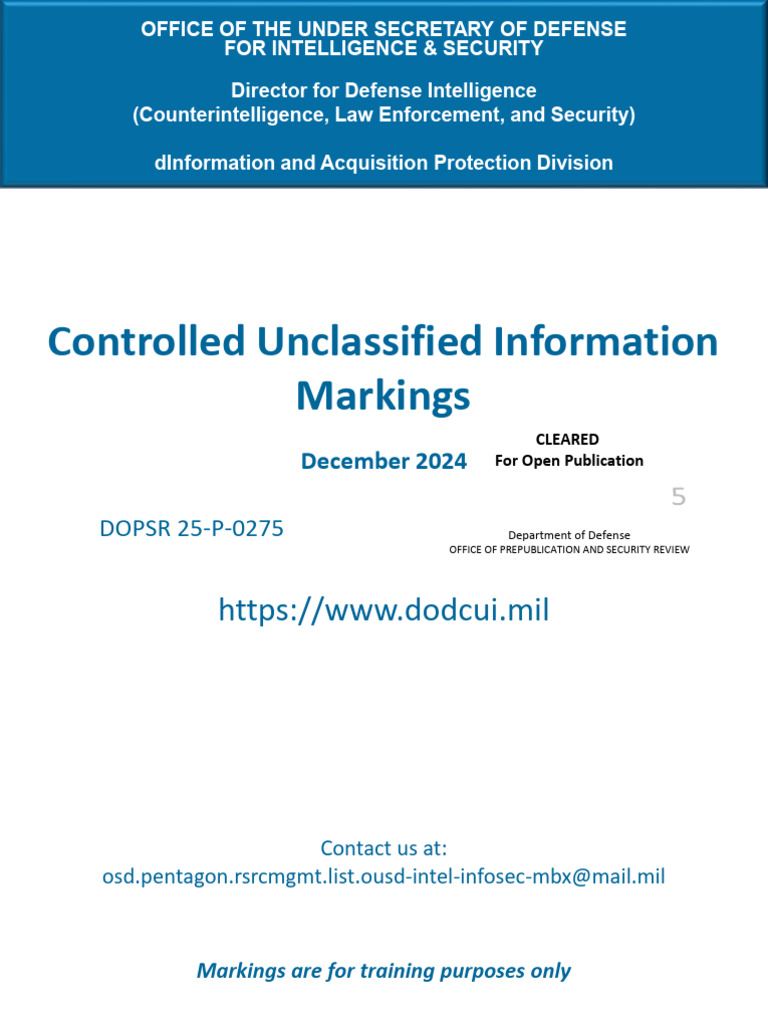 Cleared CUI Training Aid - Markings 2024 | PDF | Classified Information ...