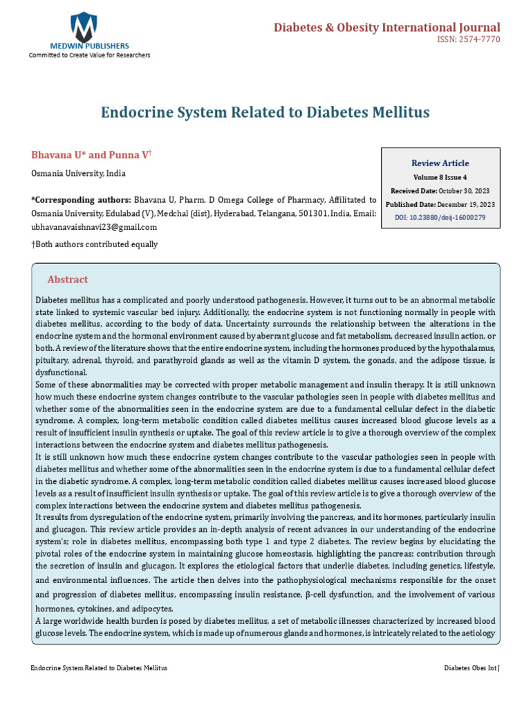 Endocrine System Related To Diabetes Mellitus | PDF | Diabetes ...