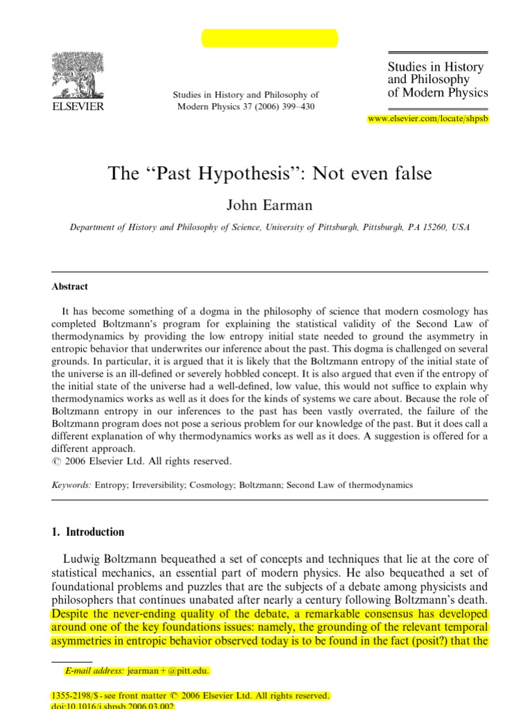 John Earman - The "Past Hypothesis" Not Even False | PDF | Entropy ...