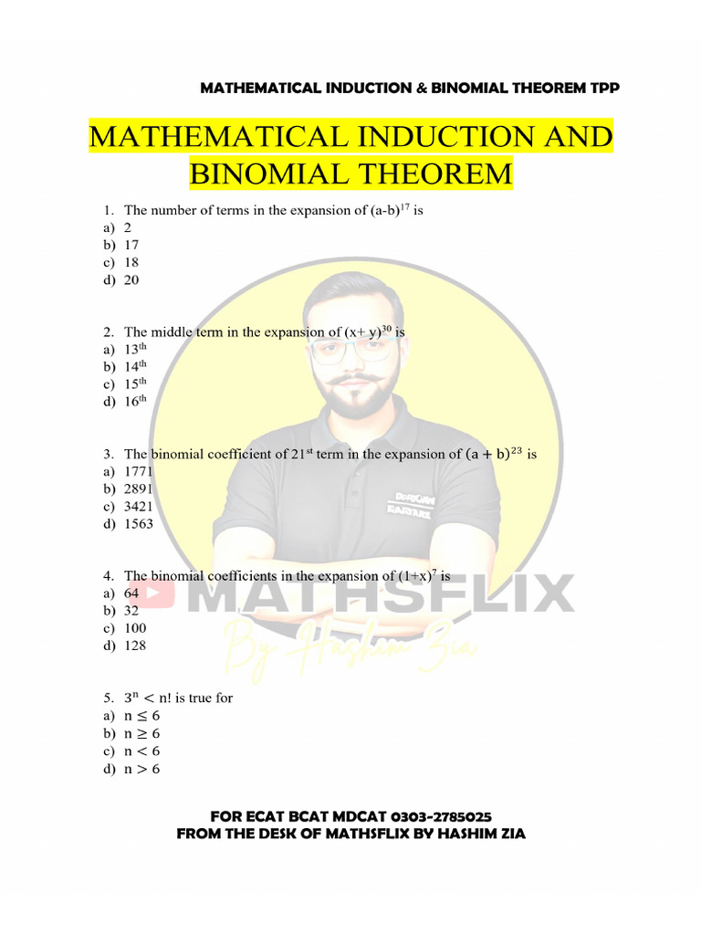 Mathematical Induction and Binomial Theorem TPP | PDF