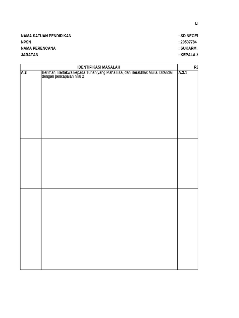 LK Tugas Rapor Pendidikan Tingkat SD 4 DEMANGAN | PDF