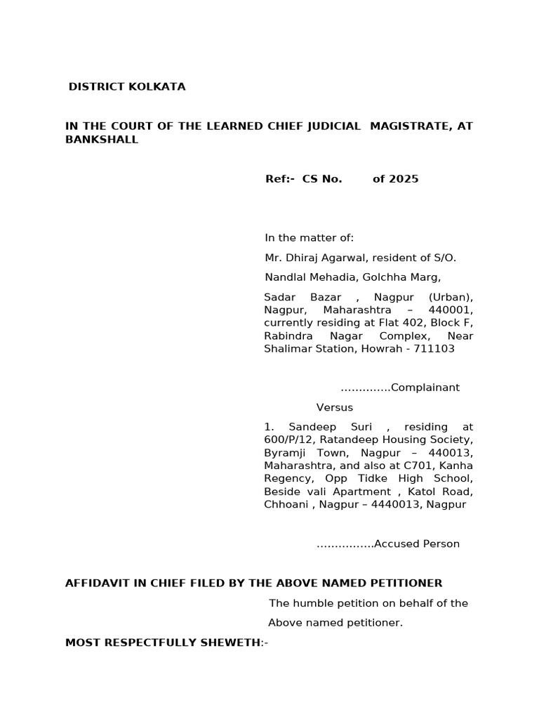 AFFIDAVIT IN CHIEF Dhirah Agrrwal | PDF | Cheque | Justice
