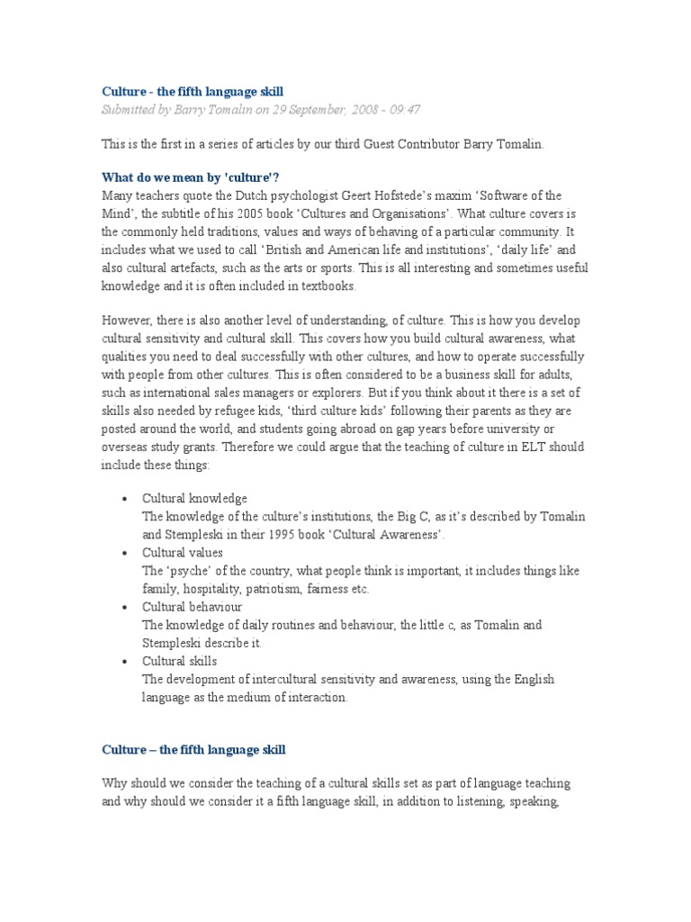 Teaching Culture as a Language Skill | PDF | Curriculum | English Language