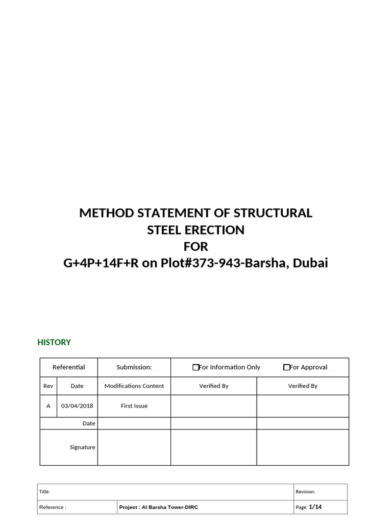 Structural Steel Erection Method Statement | PDF | Screw | Welding