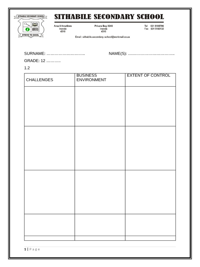 BSTD GRD 12 Task Answer Sheet Term 2 | PDF