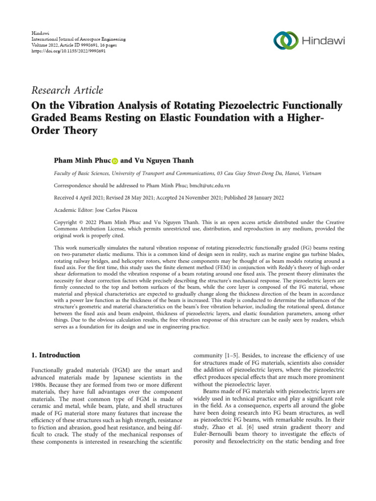 009-Phuc2022 - On The Vibration Analysis of Rotating Piezoelectric Functionally Graded Beams ...