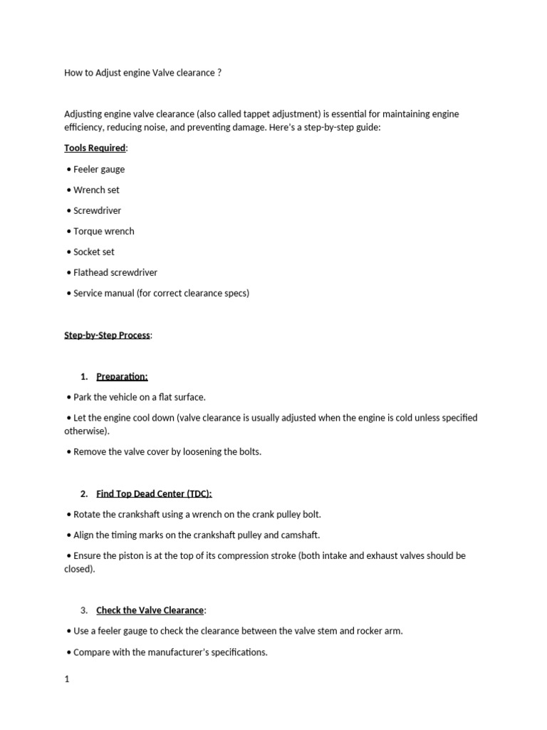 Engine Valve Clearance Adjustment Guide | PDF