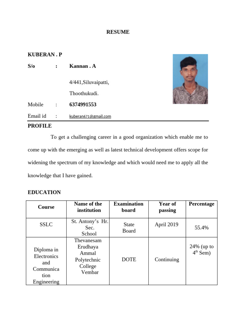 Kuberan Resume | PDF