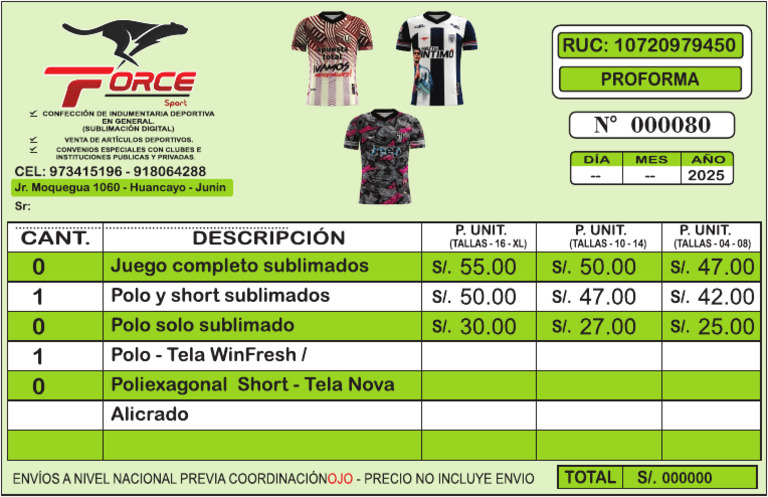 Proforma 2025 FORCE | PDF