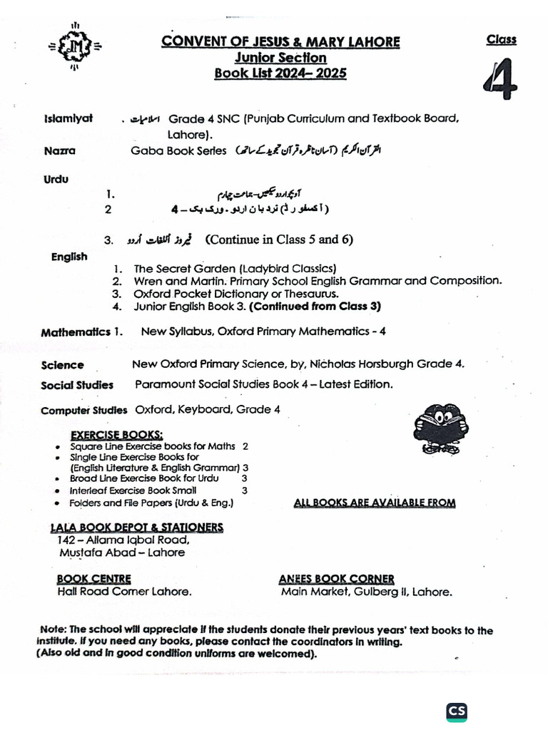 Hafsa Class 4 Booklist and Syllabus | PDF