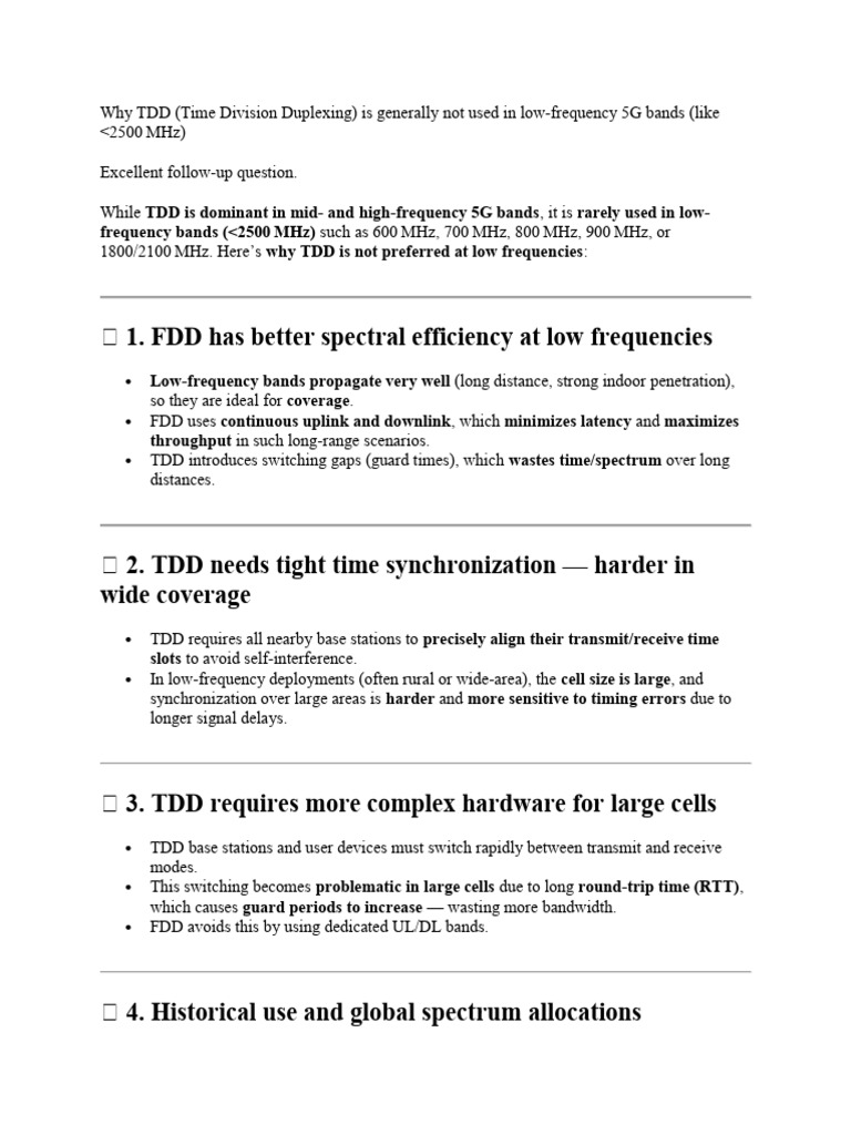 Why TDD (Time Division Duplexing) Is Generally Not Used in Low ...