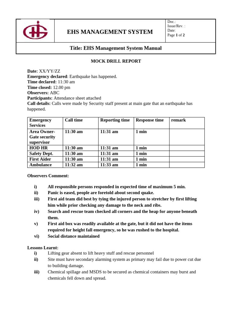 Earthquake Mock Drill Report | PDF | First Aid | Emergency Management