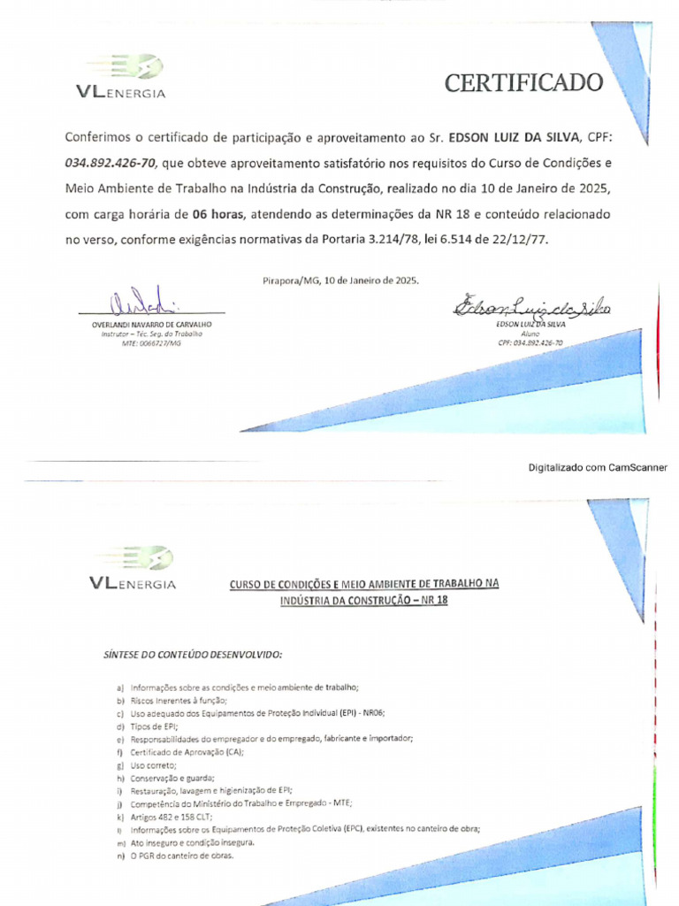 Edson Luiz Da Silva - NR18 | PDF