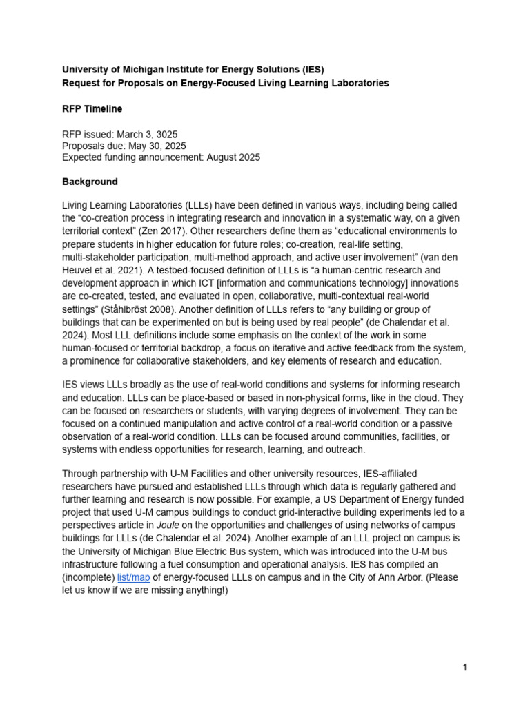 RFP - University of Michigan Energy-Focused LLL | PDF