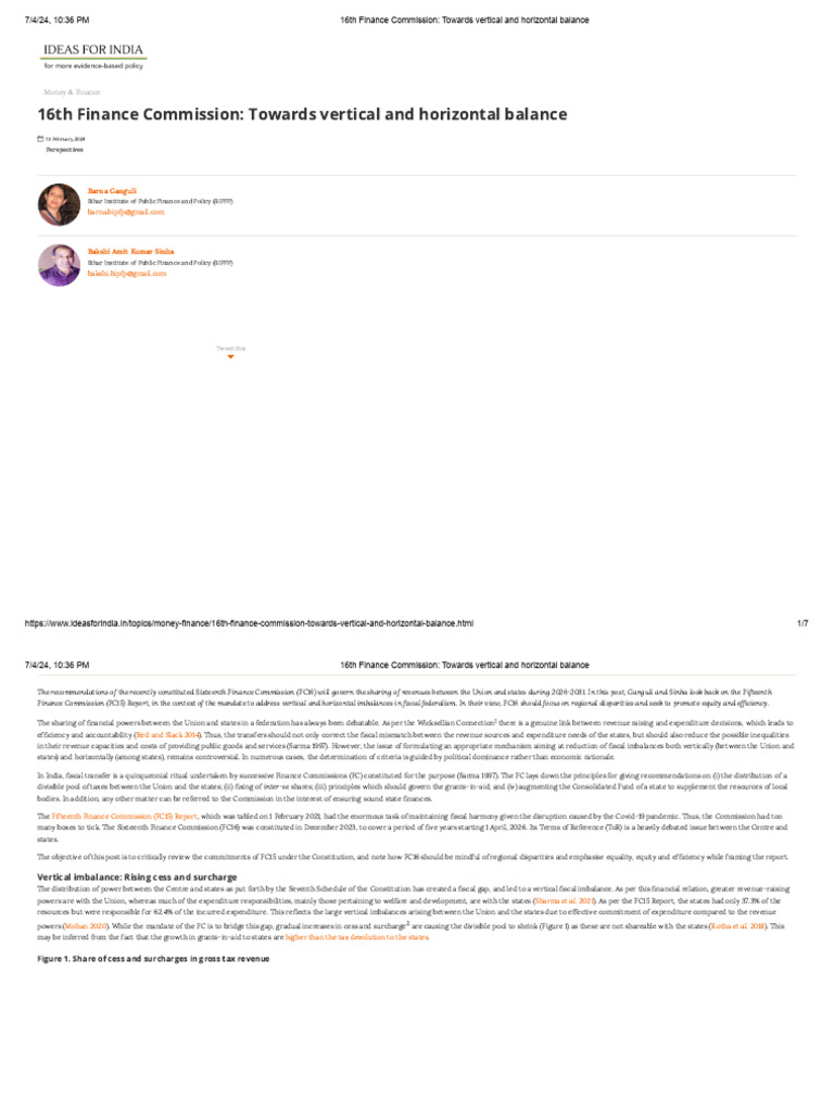 FC16: Addressing Fiscal Imbalances | PDF | Government Budget Balance ...