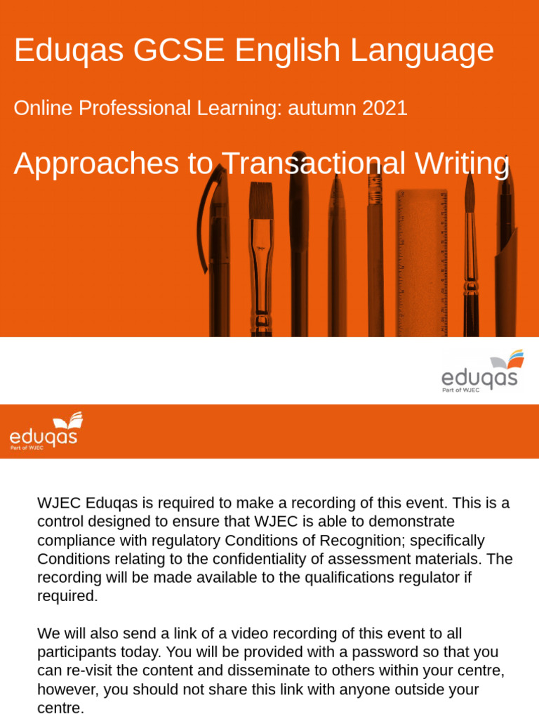 WJEC Approaches To Transactional Writing | PDF