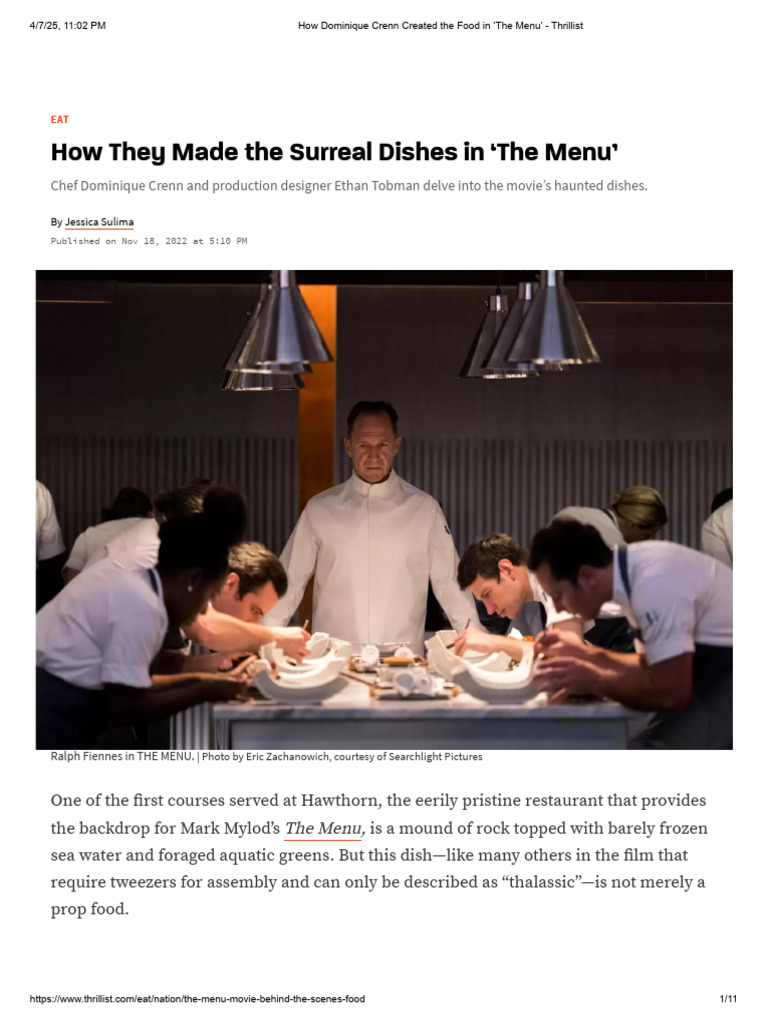 How Dominique Crenn Created The Food in The Menu' - Thrillist | PDF ...