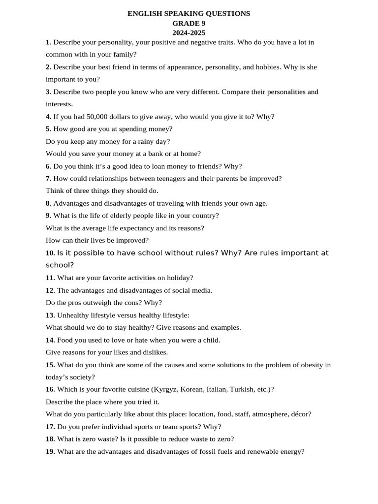 English Speaking Questions | PDF