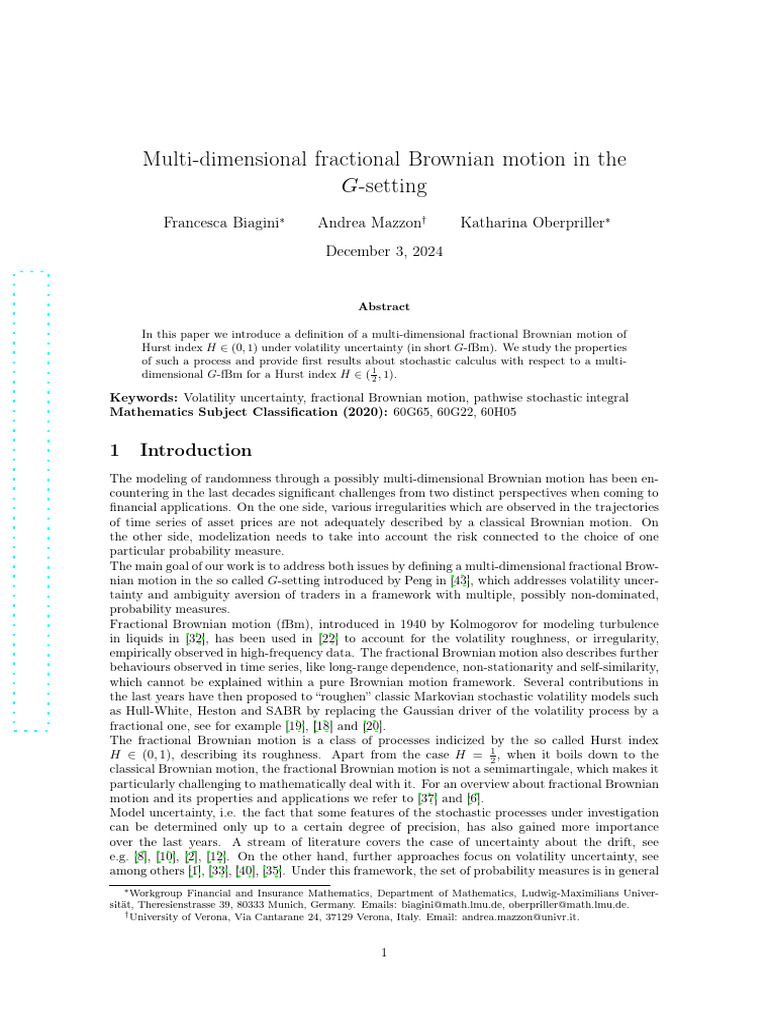 Multi-Dimensional Fractional Brownian Motion in The - Setting | PDF ...