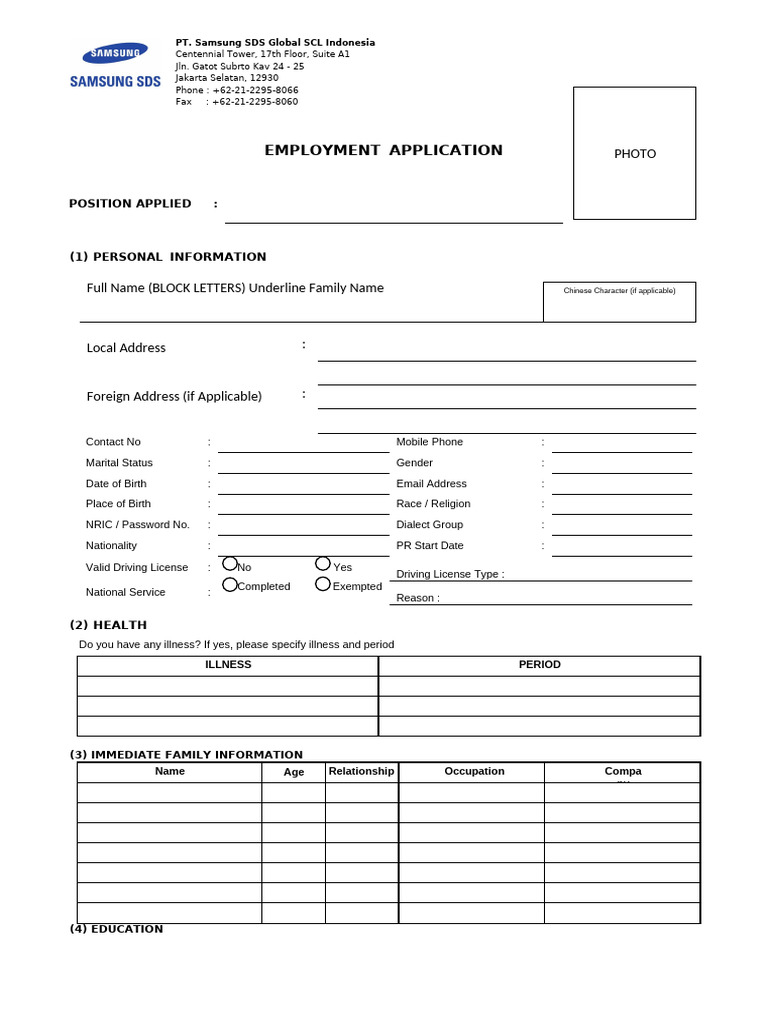 Samsung SDS Employment Application Form | PDF | Employment