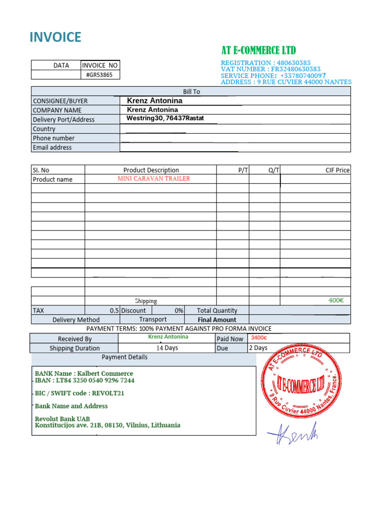 ProForma Invoice Krenz Antonina | PDF
