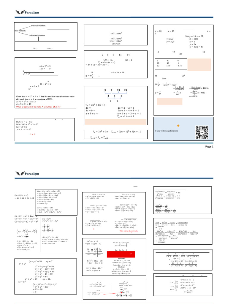 Paradigm E Math Consolidation Cheatsheet | PDF | Numbers | Subtraction
