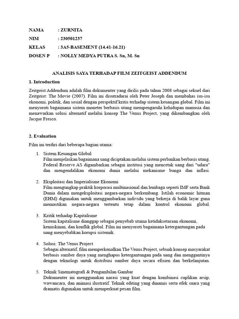 Analisis Film Zeitgeist Addendum | PDF