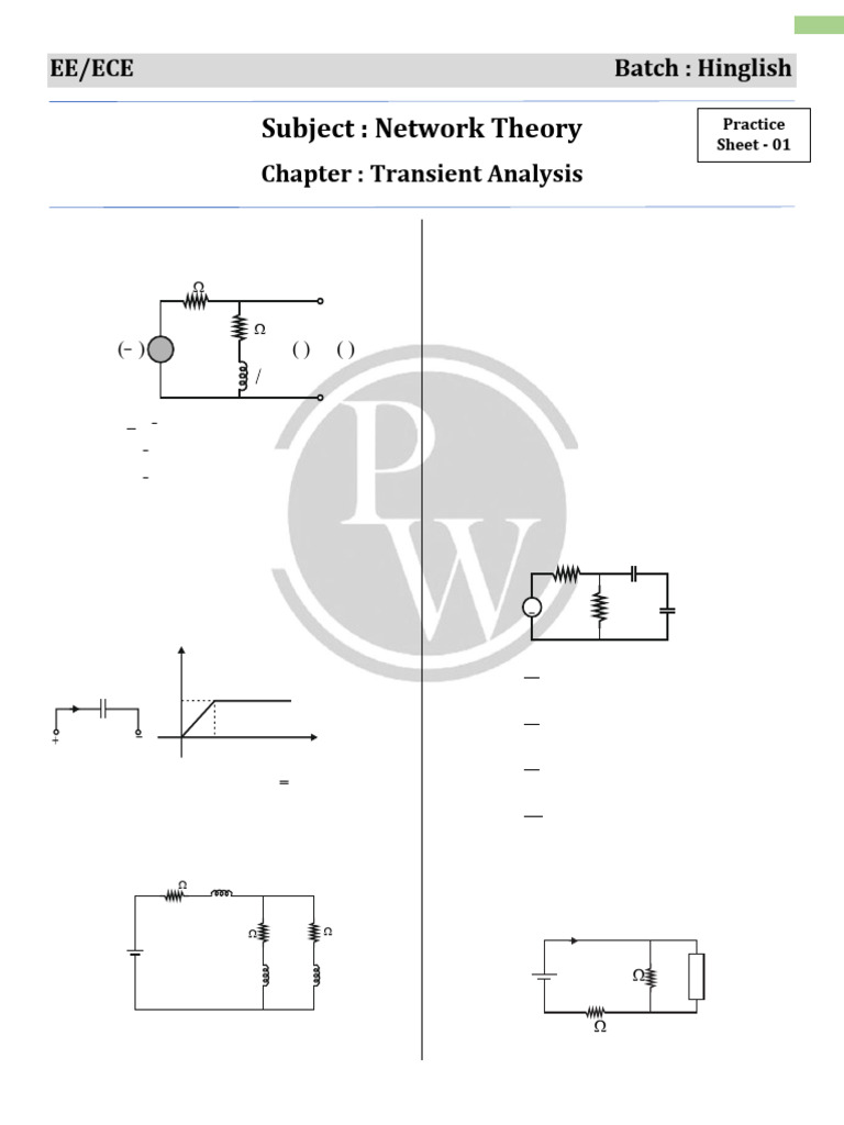 Transient Analysis - Practice Sheet 01 | PDF | Electrical Network | Capacitor