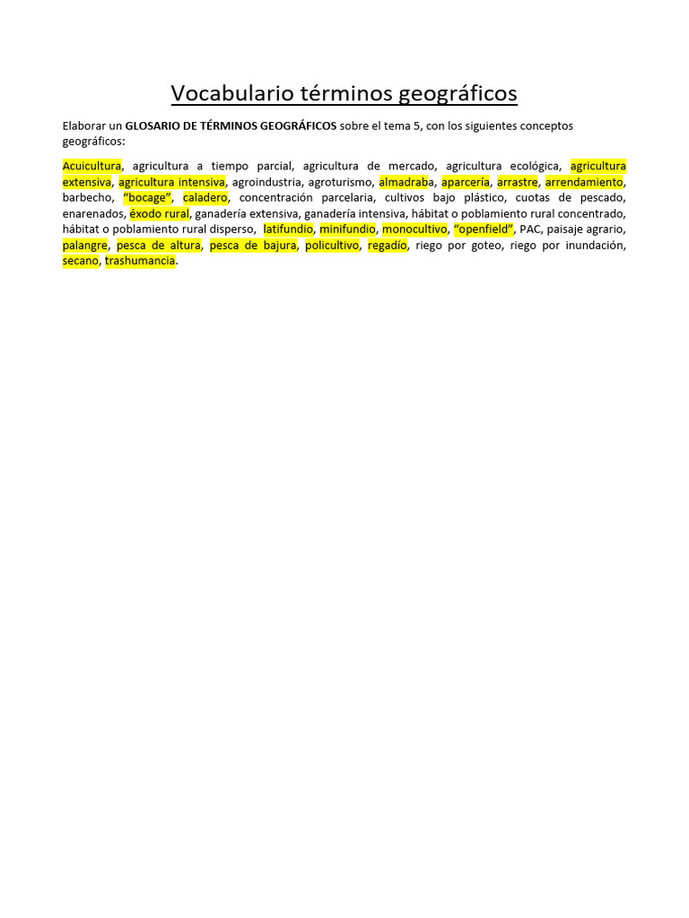 Vocabulario Términos Geográficos | PDF