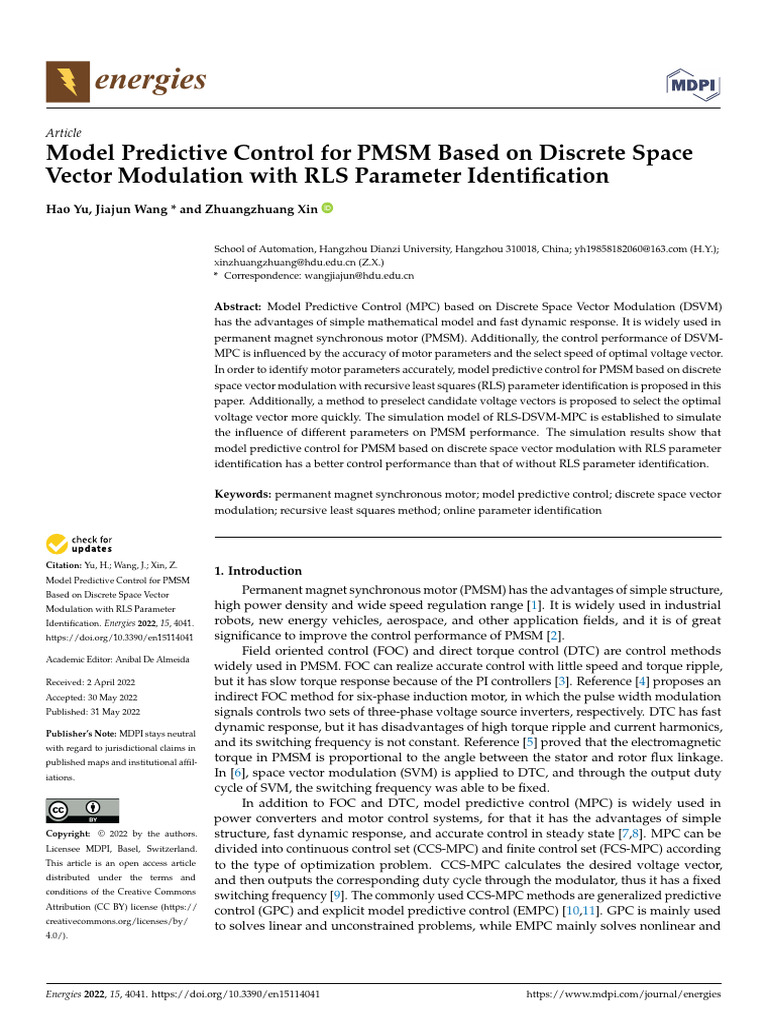 Model Predictive Control For PMSM Based On Discret | PDF | Electrical ...