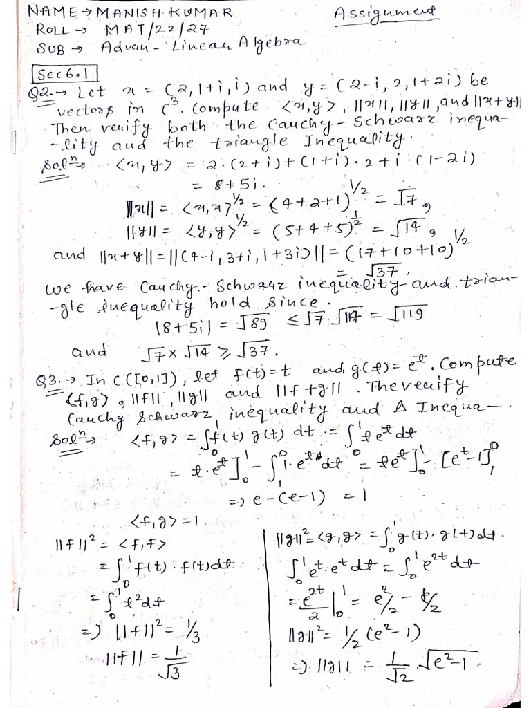 Advance Linear Algebra Assignment | PDF