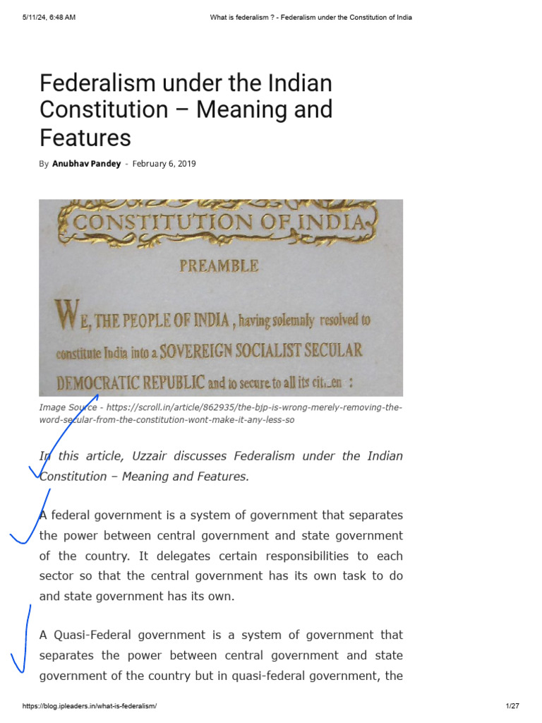 What Is Federalism - Federalism Under The Constitution of India | PDF ...