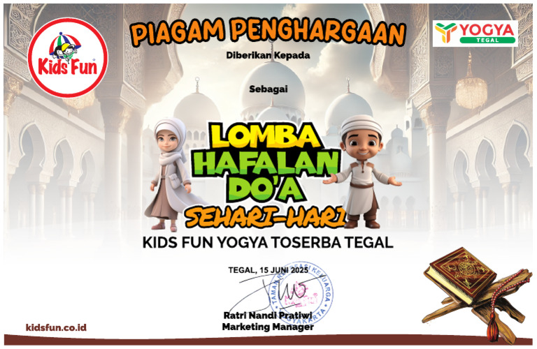 E Sertifikat - Lomba Hafalan Doa Sehari Hari - TEGAL | PDF