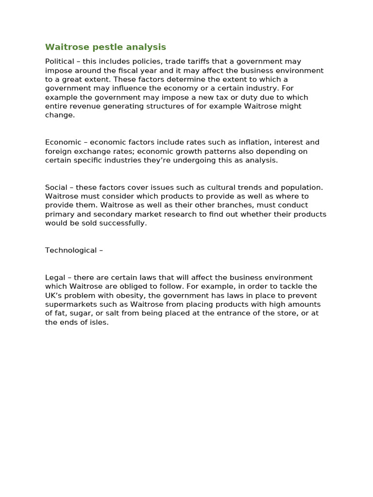 Waitrose PESTLE Analysis Overview | PDF